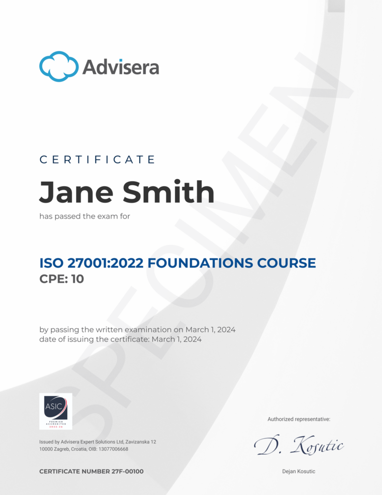 Free ISO 27001 Foundation Course - Training & Certificate | Advisera