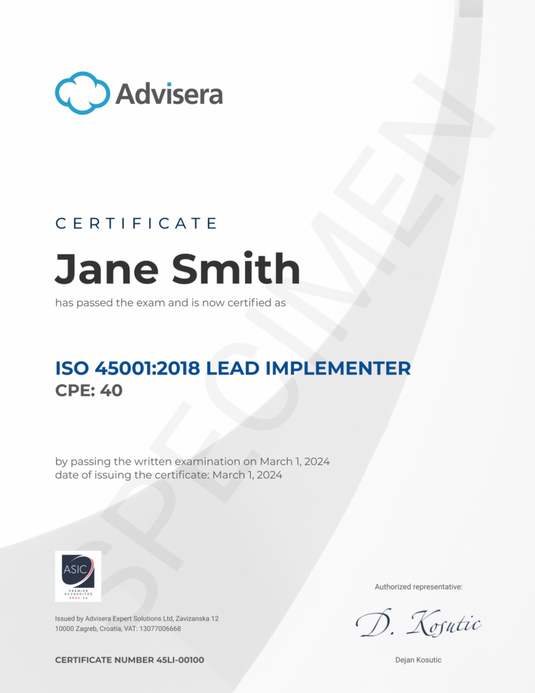 Free ISO 45001 Lead Implementer Online Course | Advisera Training