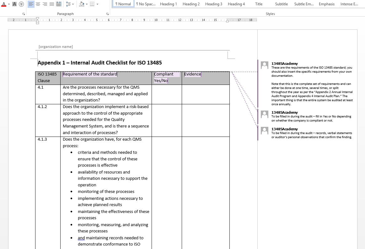 Iso 13485 Internal Audit Checklist Billaholidays