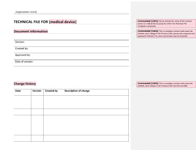 Technical File Template [ISO 13485 templates]