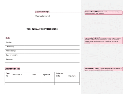Technical File Procedure [ISO 13485 templates]