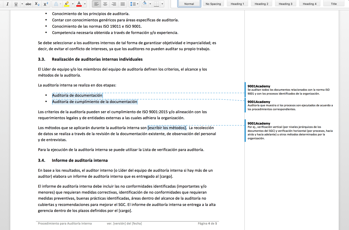 ejemplo de informe de auditoria interna en word