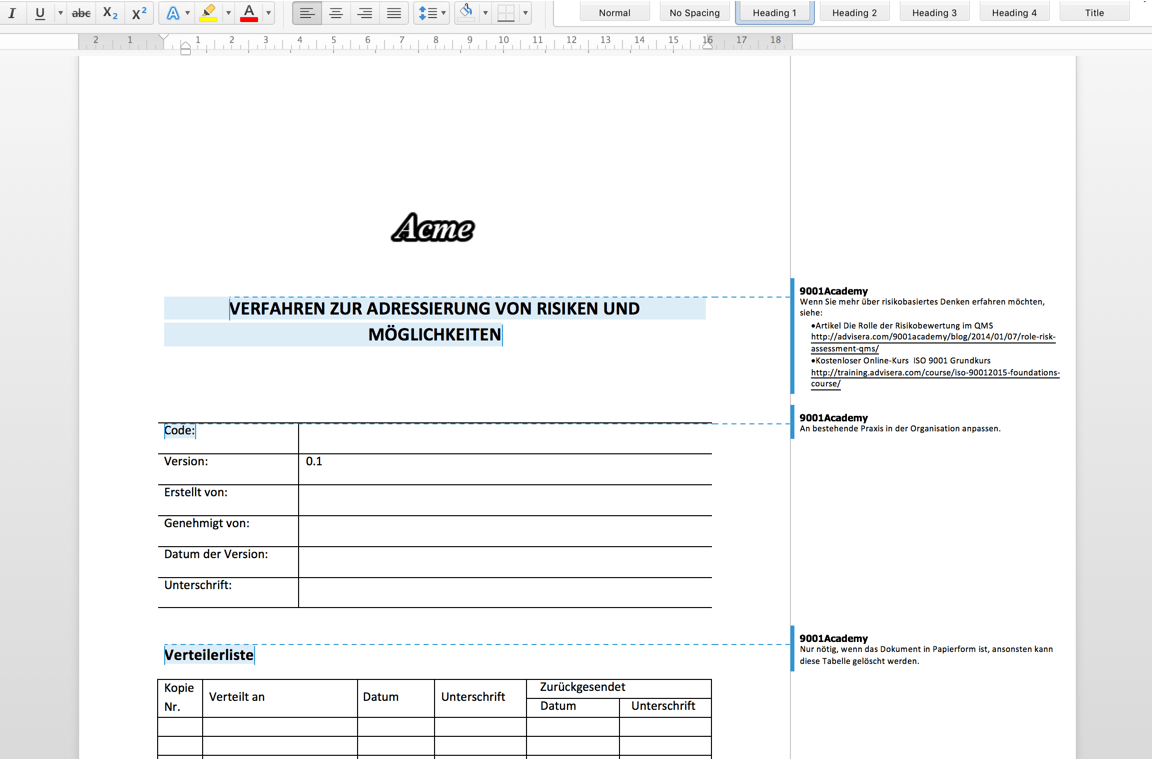 ISO 9001:2015 Risikomanagement Toolkit