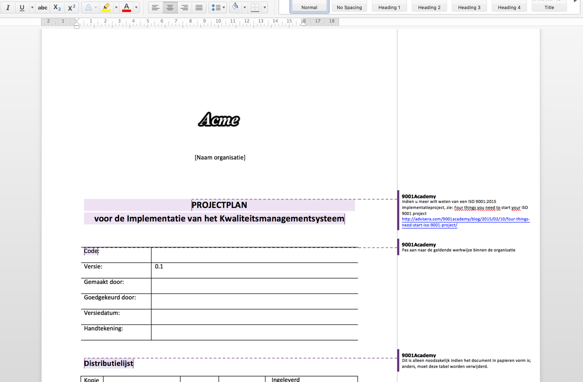 ISO 9001:2015 Documentatie Toolkit